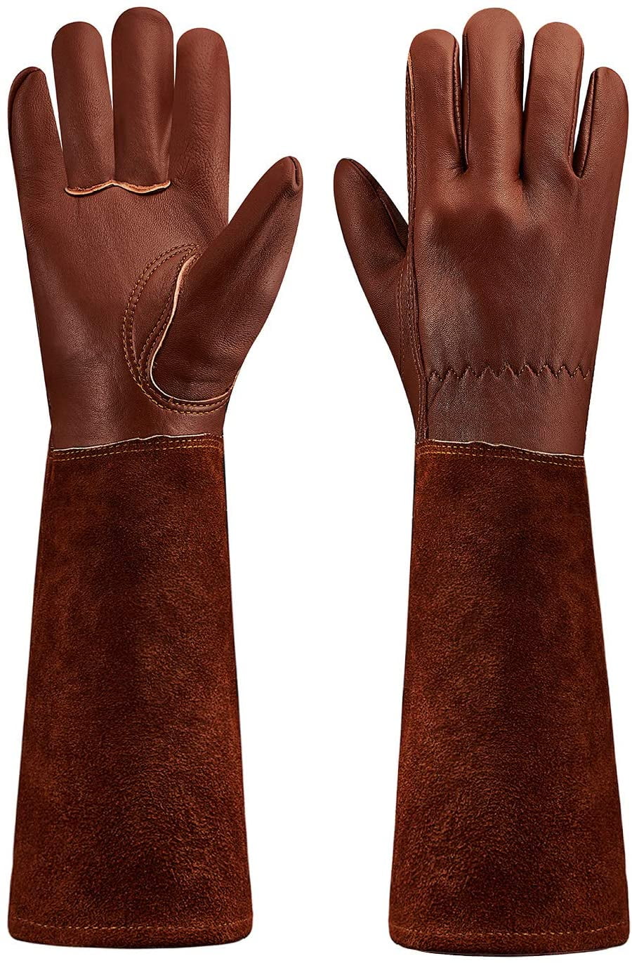 SUCCLACE Thorn Proof Long-Gardening-Gloves for Men/Women, Size XL, Cowhide Leather Gloves with ...