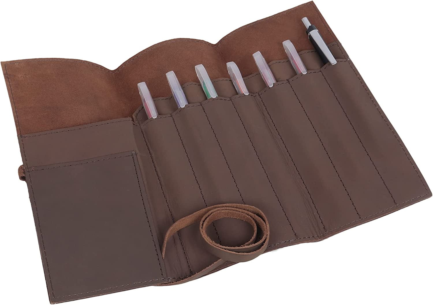 SUCCOR Pencil Roll Genuine Leather Handmade 10 Slot Pencil Wrap Bag ...