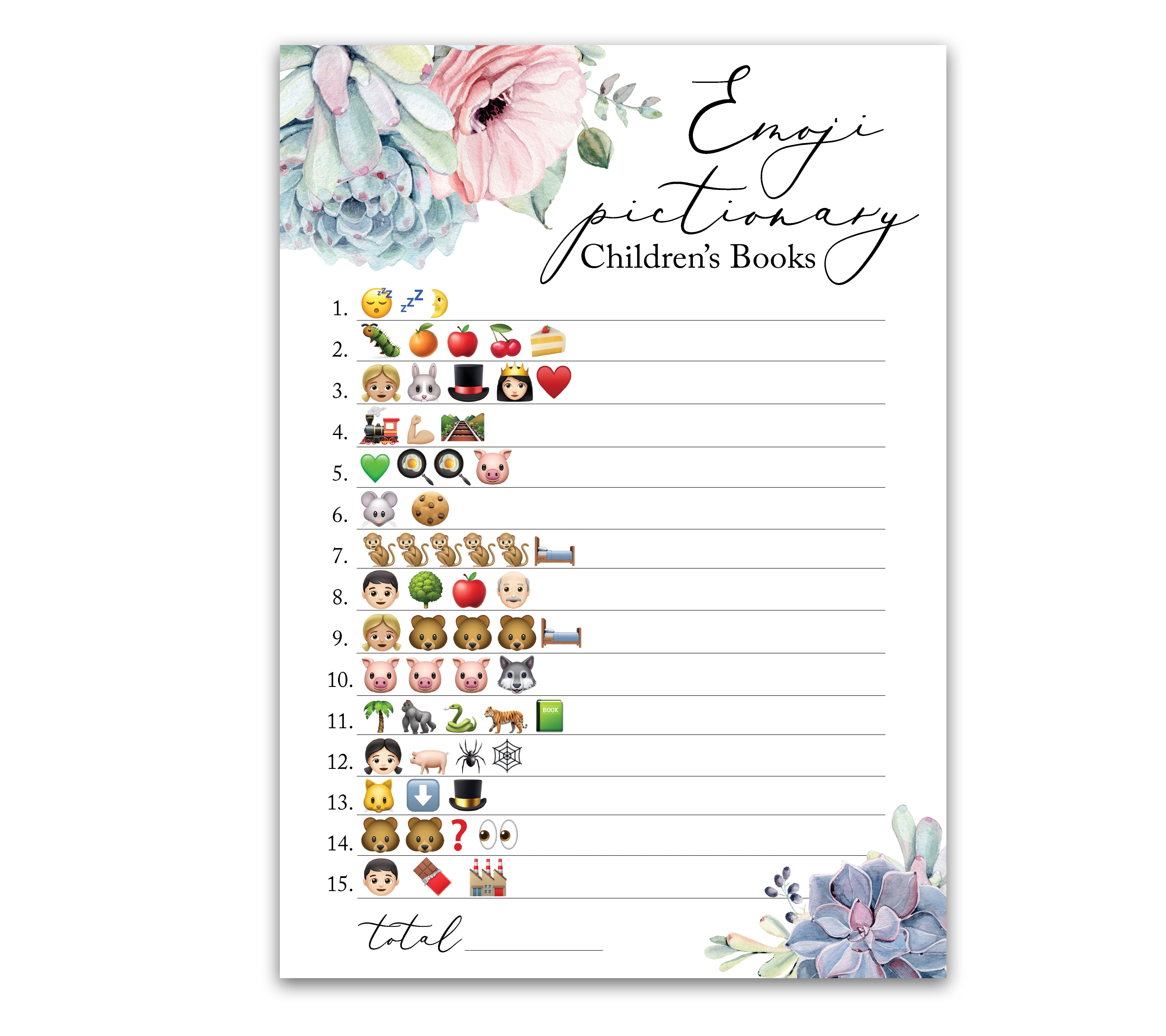 SUCCULENTS emoticons Baby Shower Game — Set of 25 — Pictionary Children ...