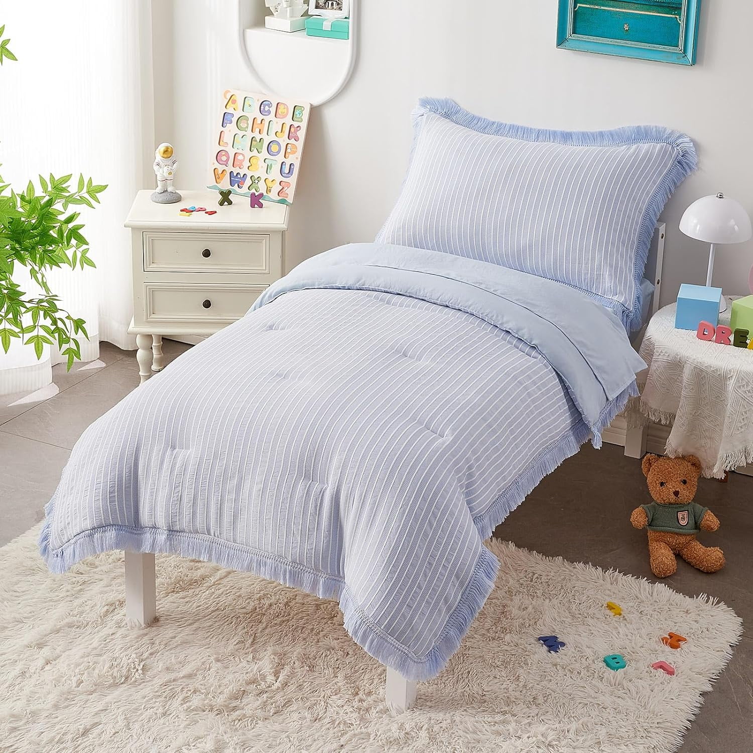 SUCHDECO Light Blue Toddler Bedding Set for Girls Blue Comforter Sets ...