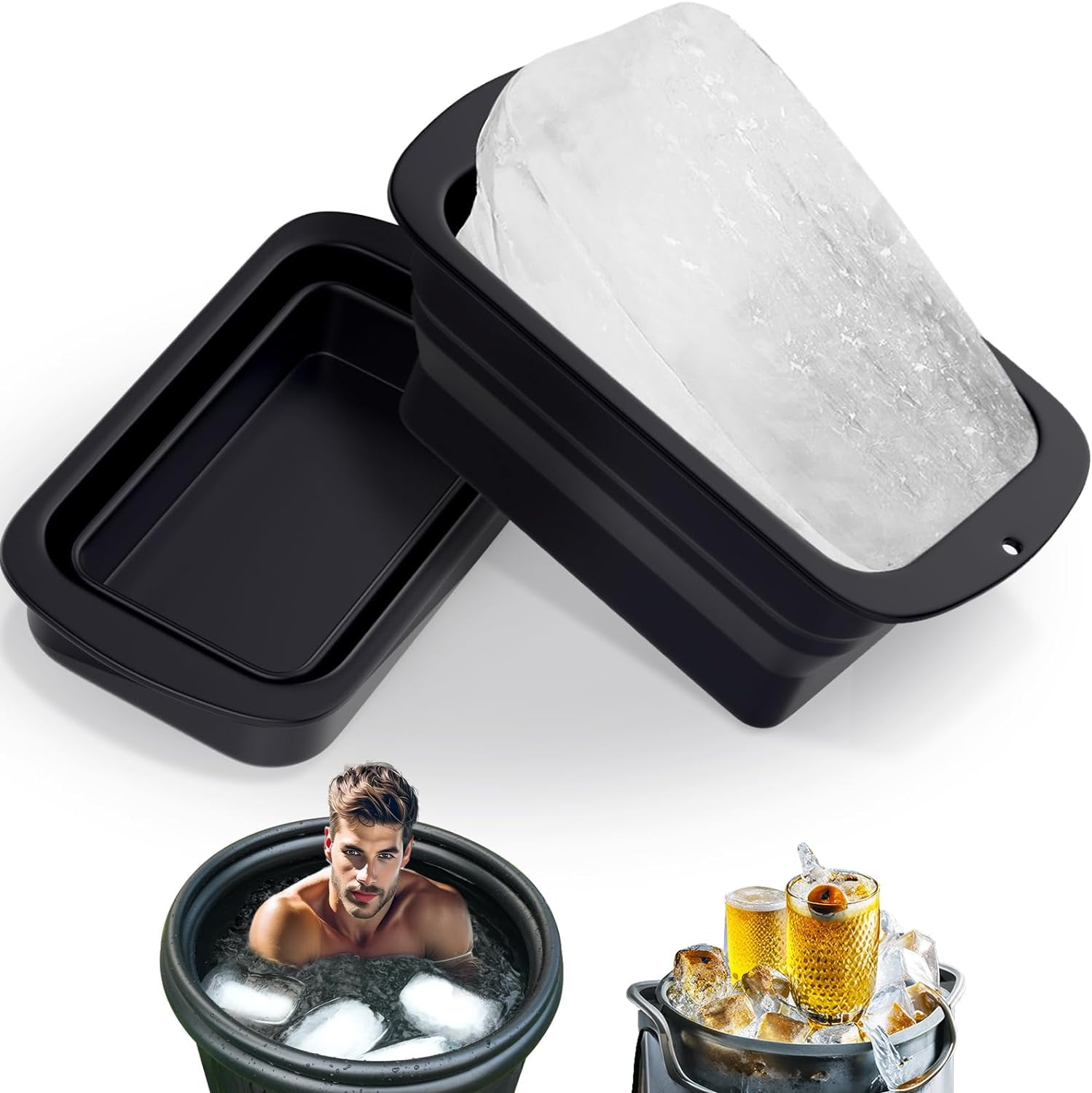 SUCS 2 Pack Extra Large Ice Block Mold-8LB Extra Thick Silicone Ice ...