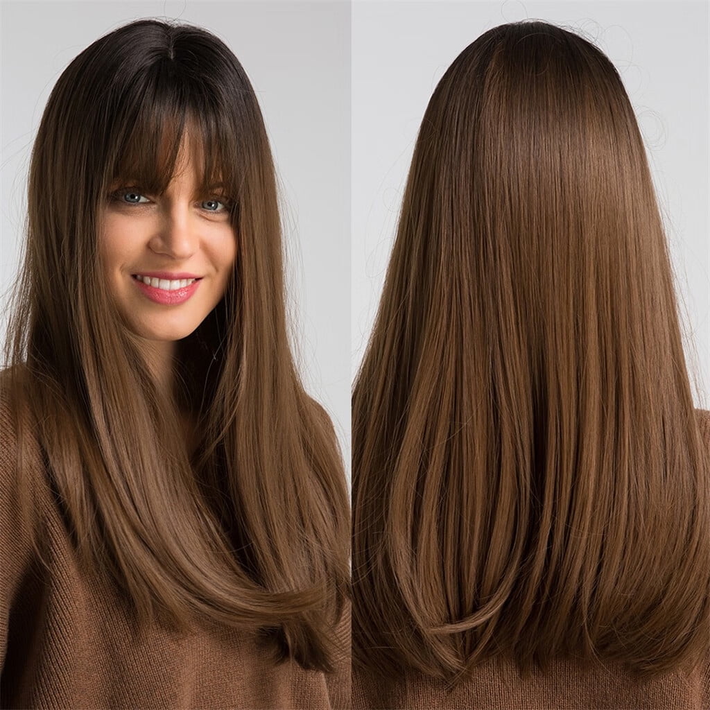 SUCS Gradient Long Black High Wig Silk Straight Brown Net Rose ...