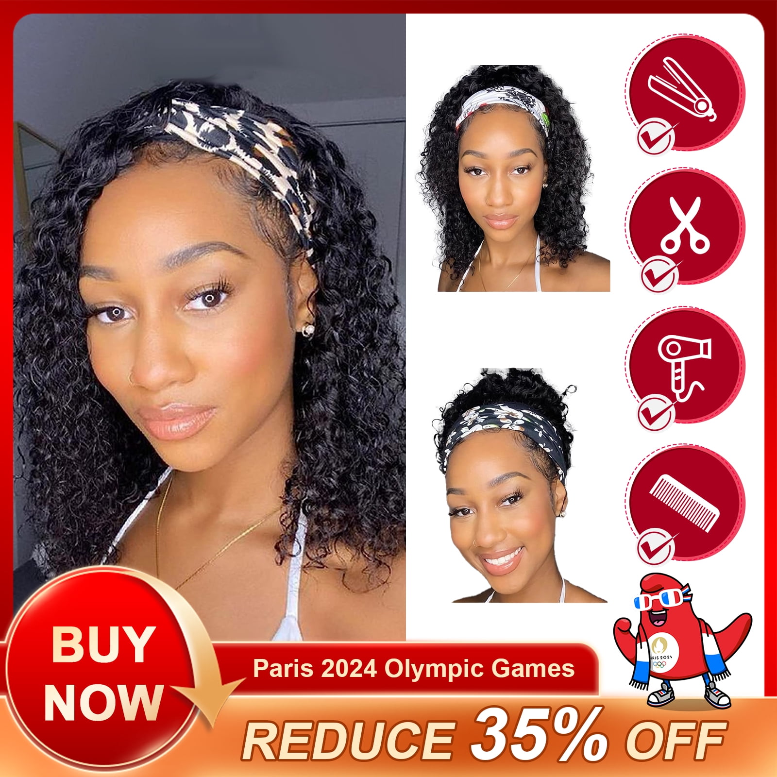SUCS Headband Wigs Curly Glueless Wig for Black Woman Synthetic Braid ...