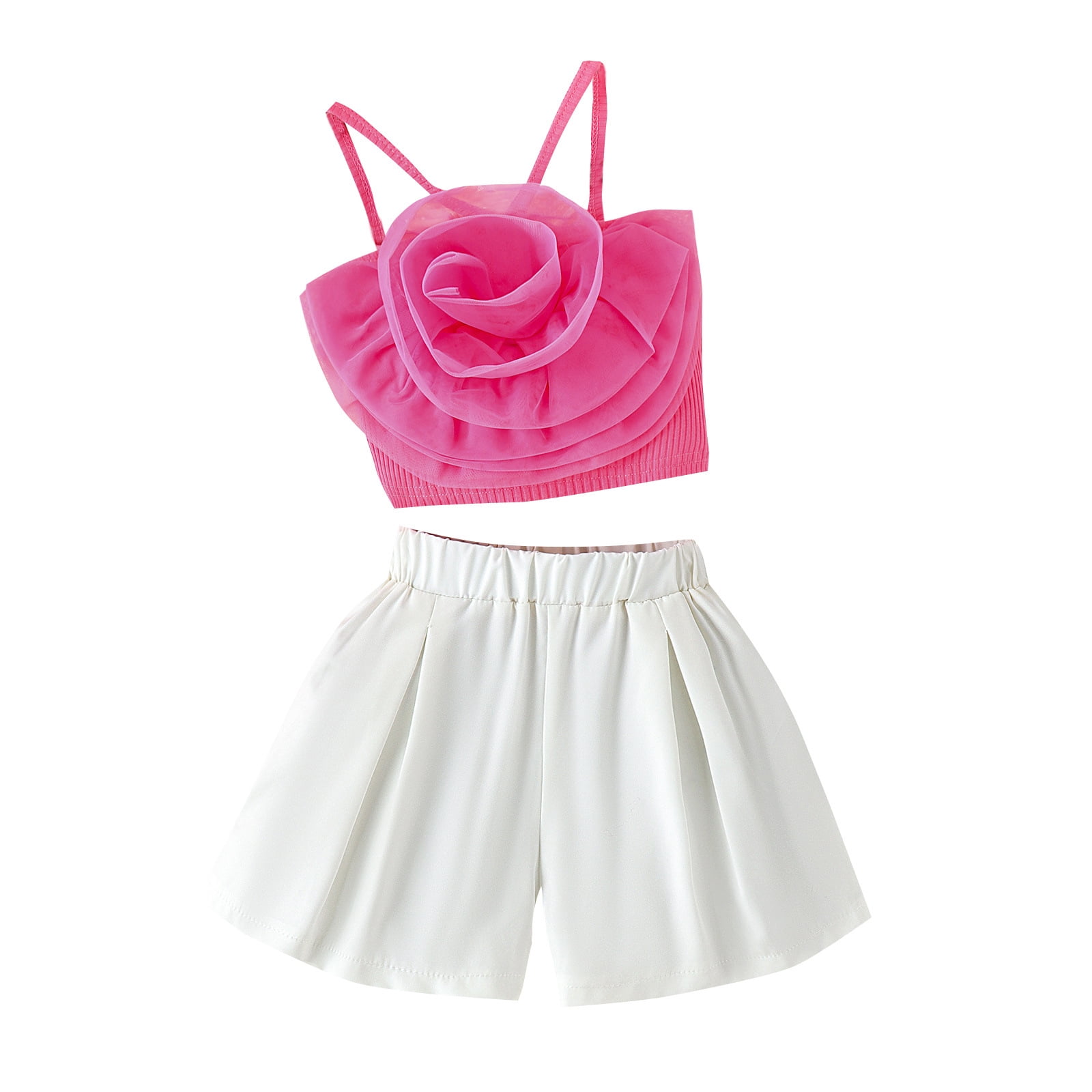 SUCS Kid Girl Summer Suspender Flower Mesh Top Pleated Sleeveless ...