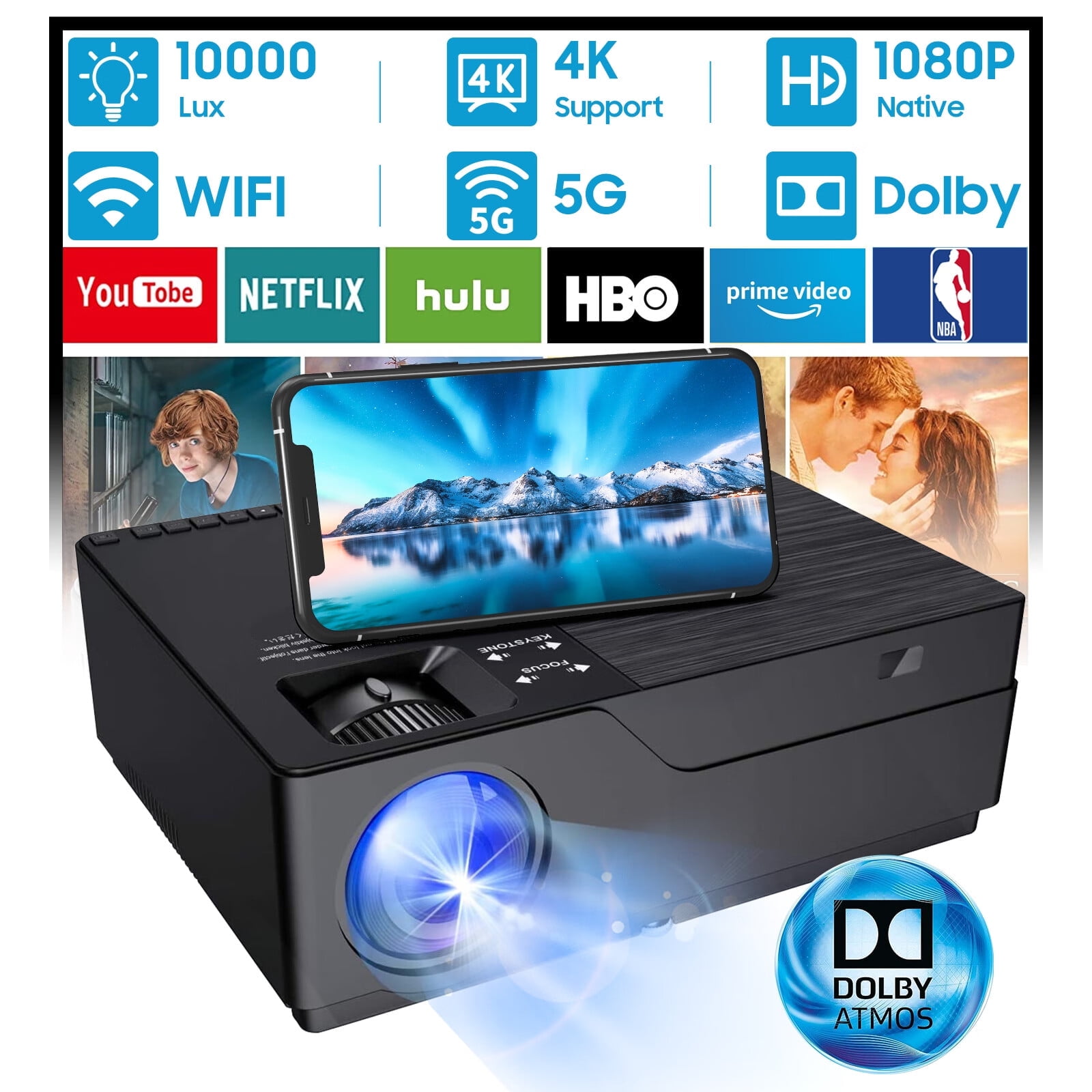 SUCS M18 PRO Native 1080P Video Projector,WiFi HD Projector Support AV ...