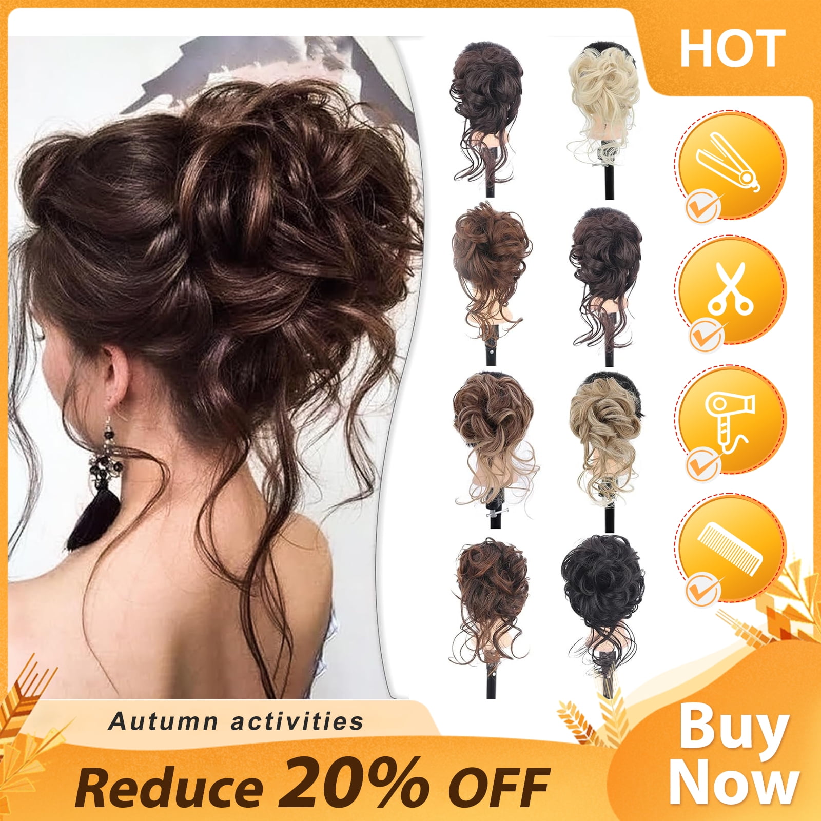 SUCS Messy Bun Hair Piece for Women with Claw Clip Hair Extensions Dark ...