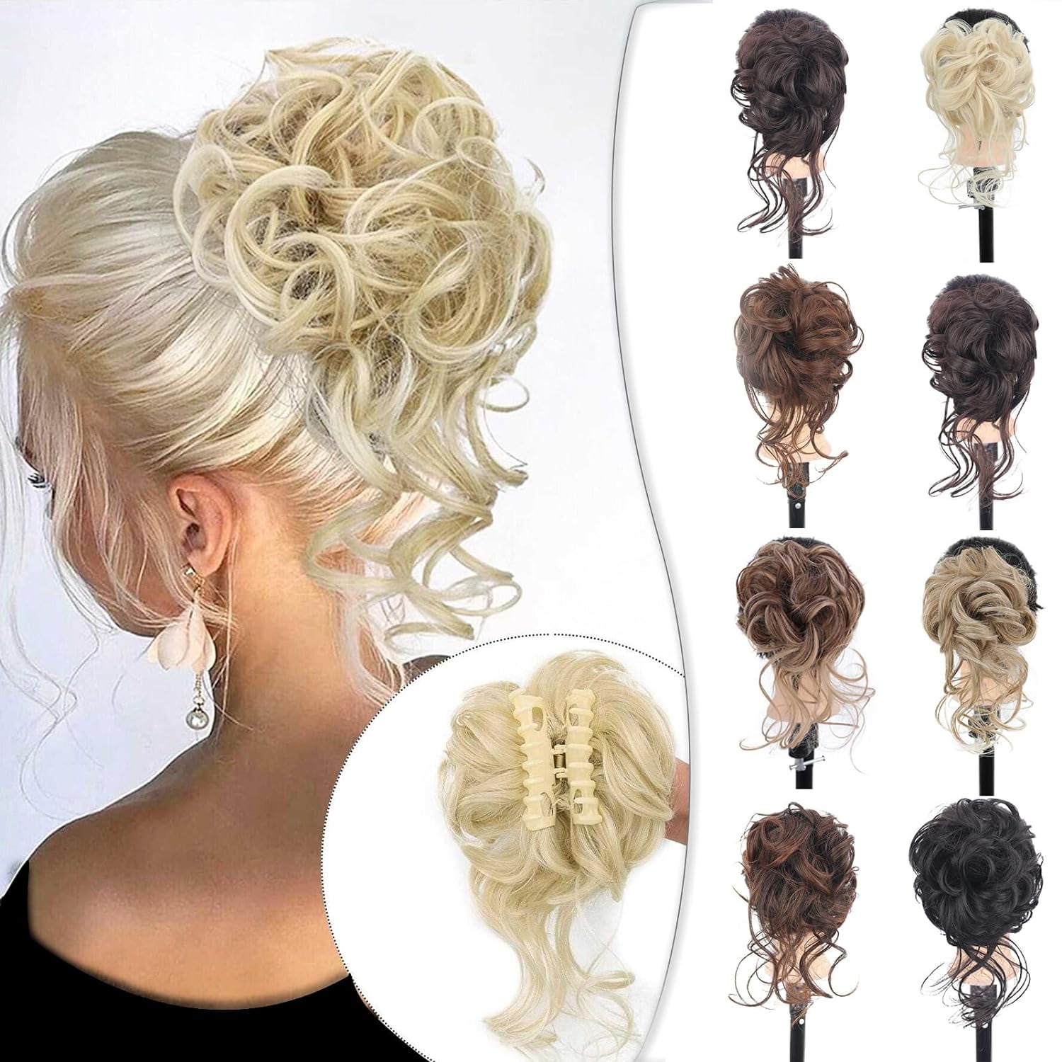 SUCS Messy Bun Hair Piece for Women with Claw Clip Hair Extensions Dark ...