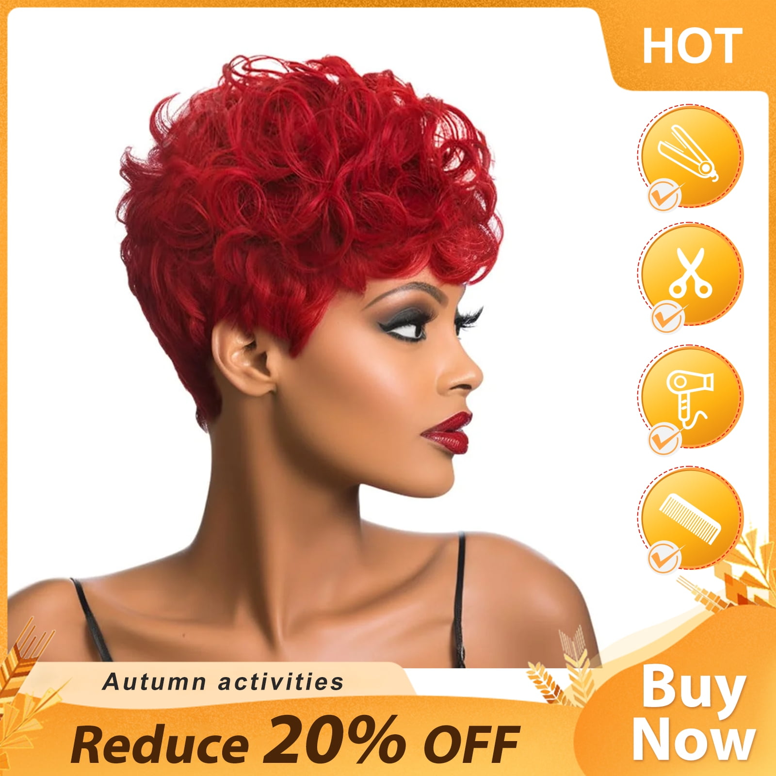SUCS Short Red Curly Wigs for Black Women Red Pixie Cut Wig with Bangs ...