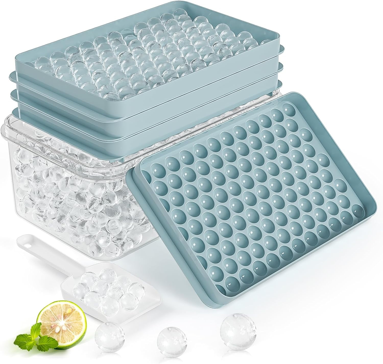 SUCS Stackable Round Ice Cube Tray Set 99PCS Round Ice Balls, Ice Trays ...