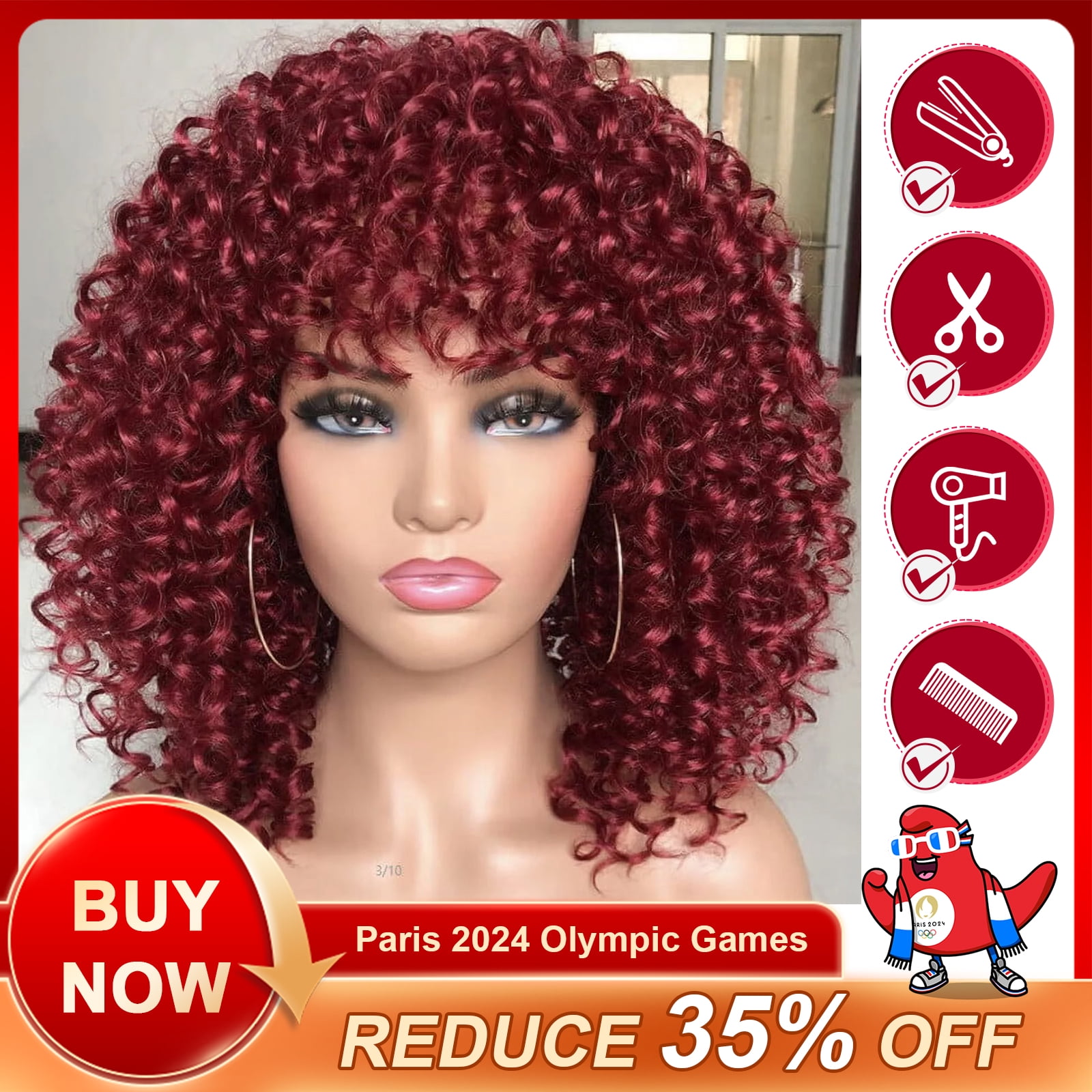 SUCS Wavelet Hair Peruvian Curly Human Hair Wig Adjustable Curly Wigs ...