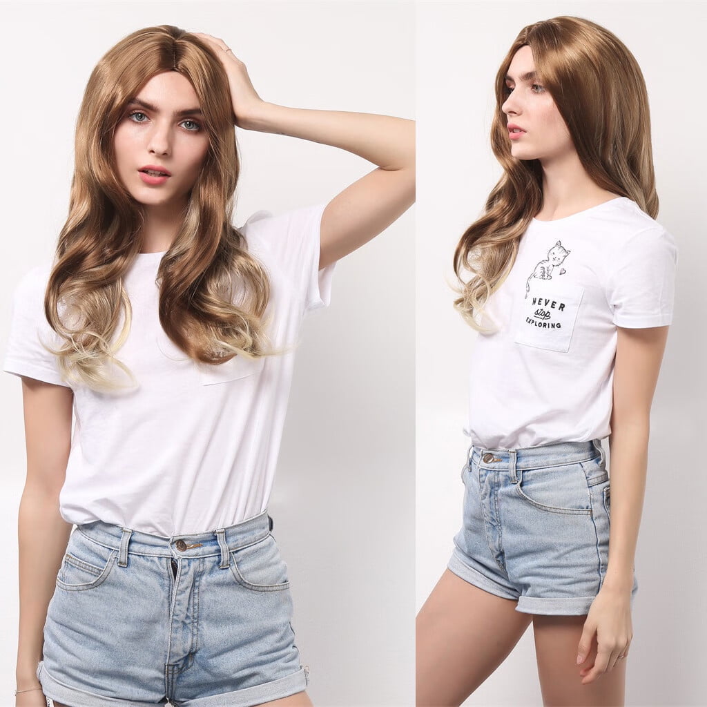 SUCS Women Wig Wigs Synthetic Wavy Long Curly Party Brown Fashion ...