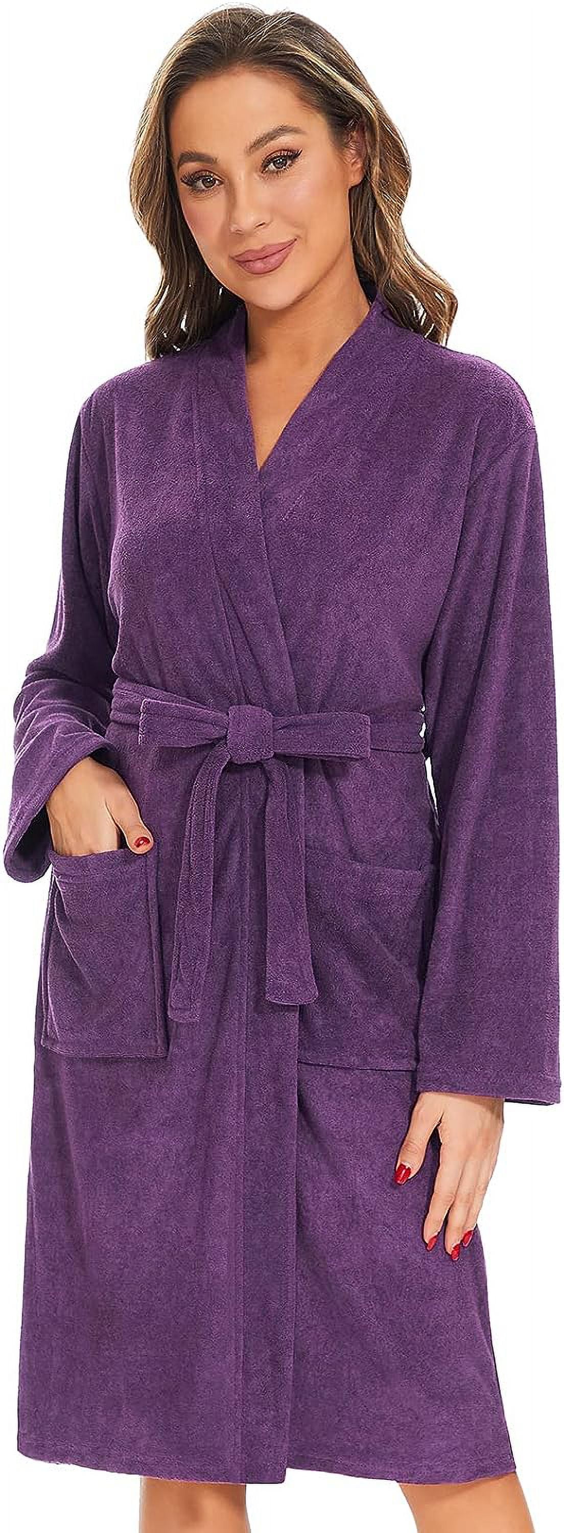 SUCS Women's Bathrobe Terry Cloth Robe Knee Length Towel Bathrobe V ...