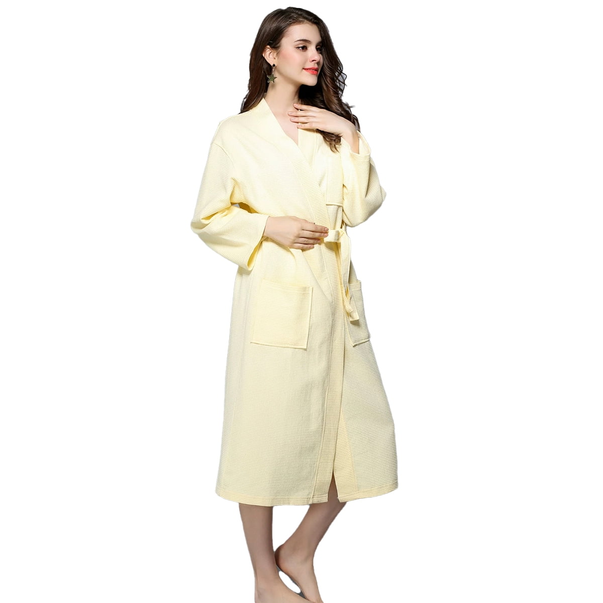 SUCS Women's Bathrobe Terry Cloth Robe Knee Length Towel Bathrobe V ...