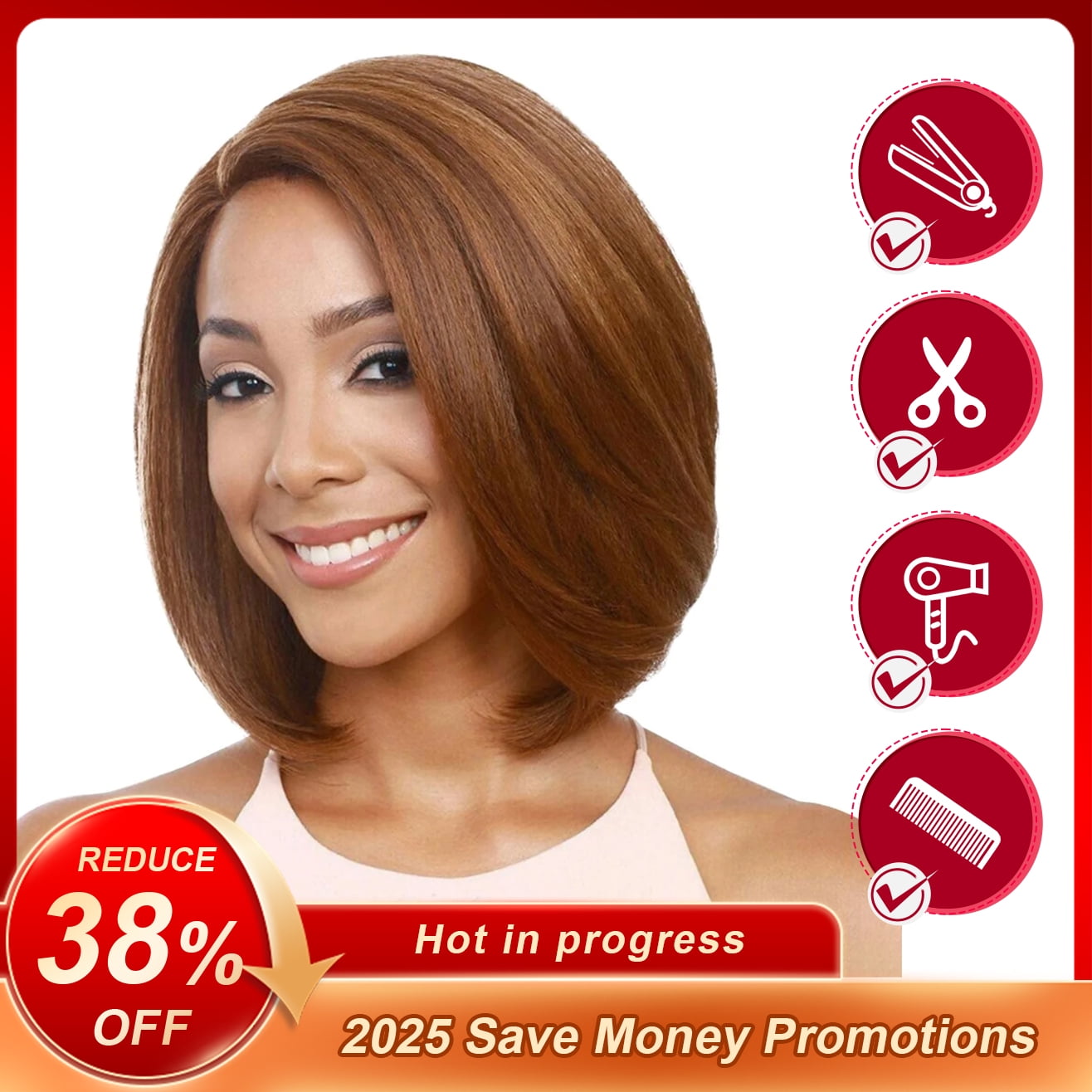 SUCS Women's Short Hair Trimming Medium Length Straight Hair Side Split ...