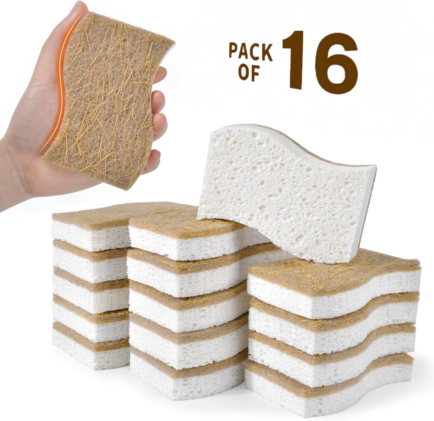 SUCUUI 16 Pack Natural Kitchen Sponge, Biodegradable Compostable ...