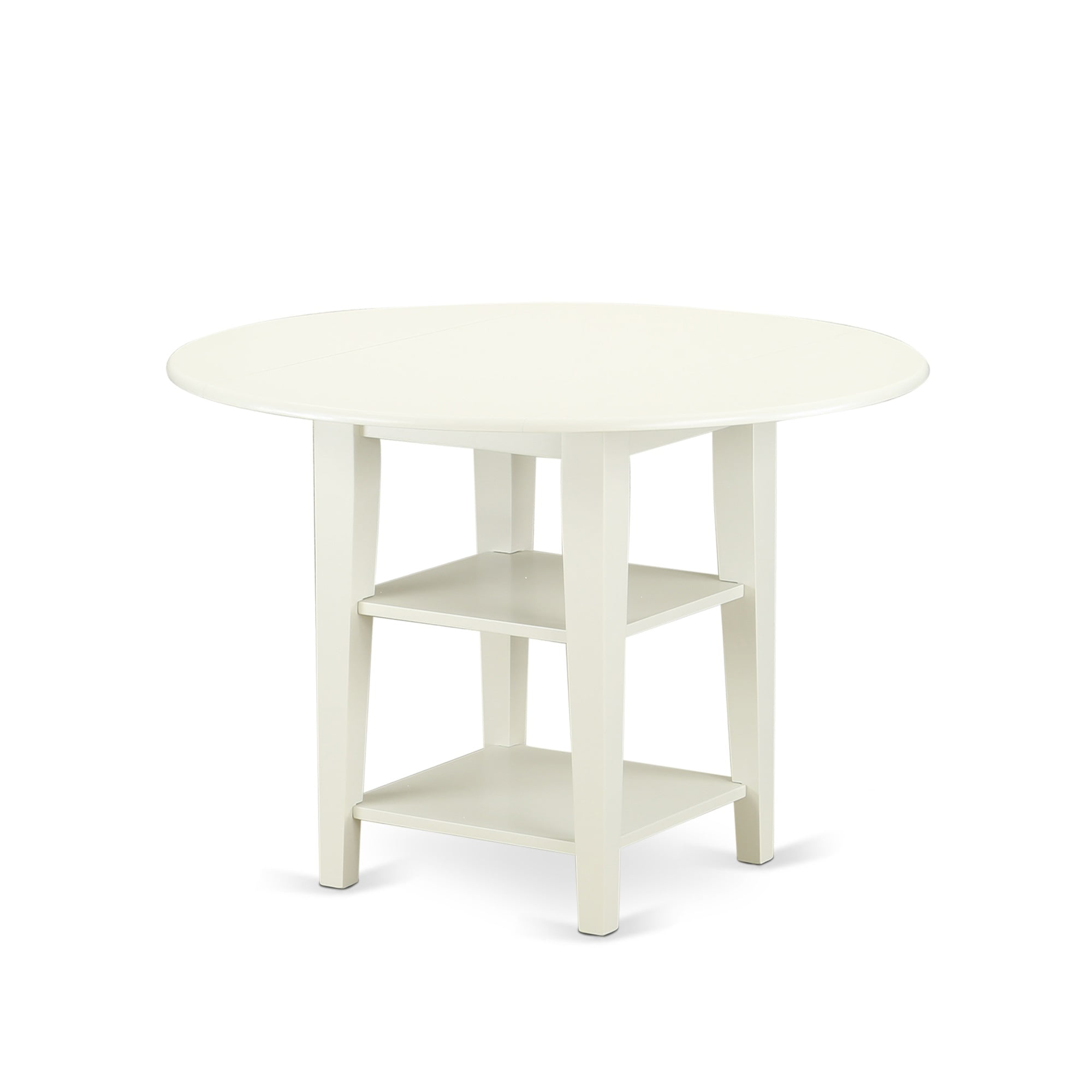 SUDA5-LWH-W 5PC Round Table Set , 20/42" with Drop Leaves , 4 Slatted ...