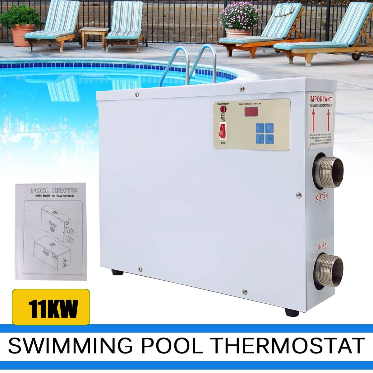 SUDEG 11KW 220V Electric Swimming Pool Water Heater SPA Thermostat Hot ...