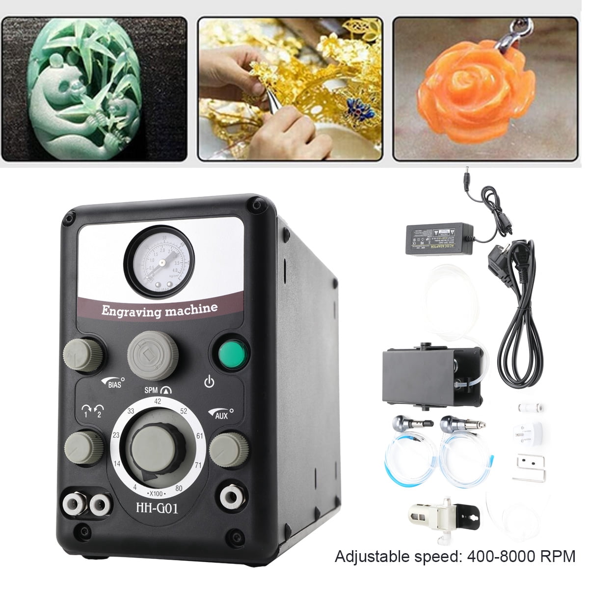 SUDEG Dual-Head Pneumatic Jewelry Engraver Machine 110V Pneumatic Hand ...