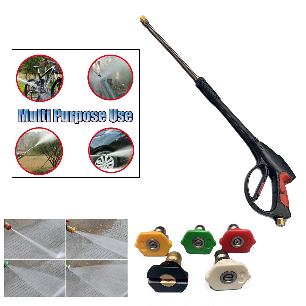 SUDEG High Pressure Washer Gun with 5 Nozzles + 26ft Garden Hose ...