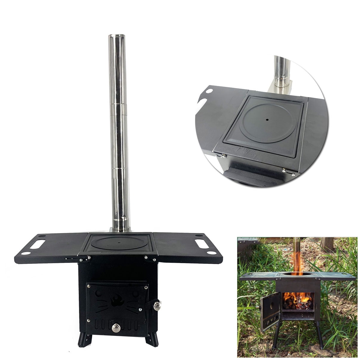 SUDEG Tent Stove, Wood Burning Stove with 7 Section Chimney Pipes ...