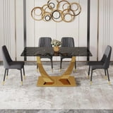 SUDICA Dining Table Set, 63 Inch Rectangular Tempered Glass Top with ...