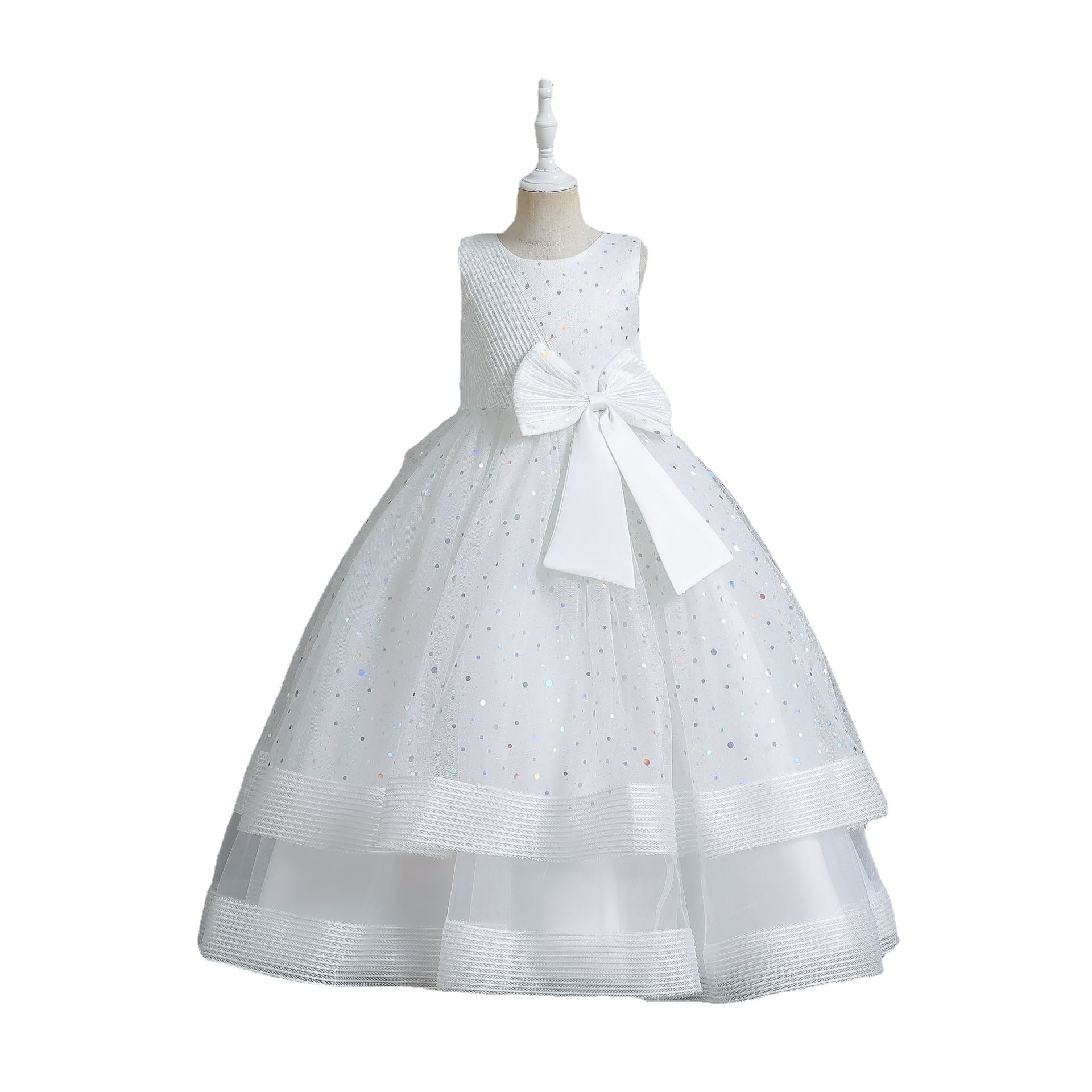 SUEE Flower Girls Princess Dress Bowknot Bridesmaid Wedding Long Tulle ...