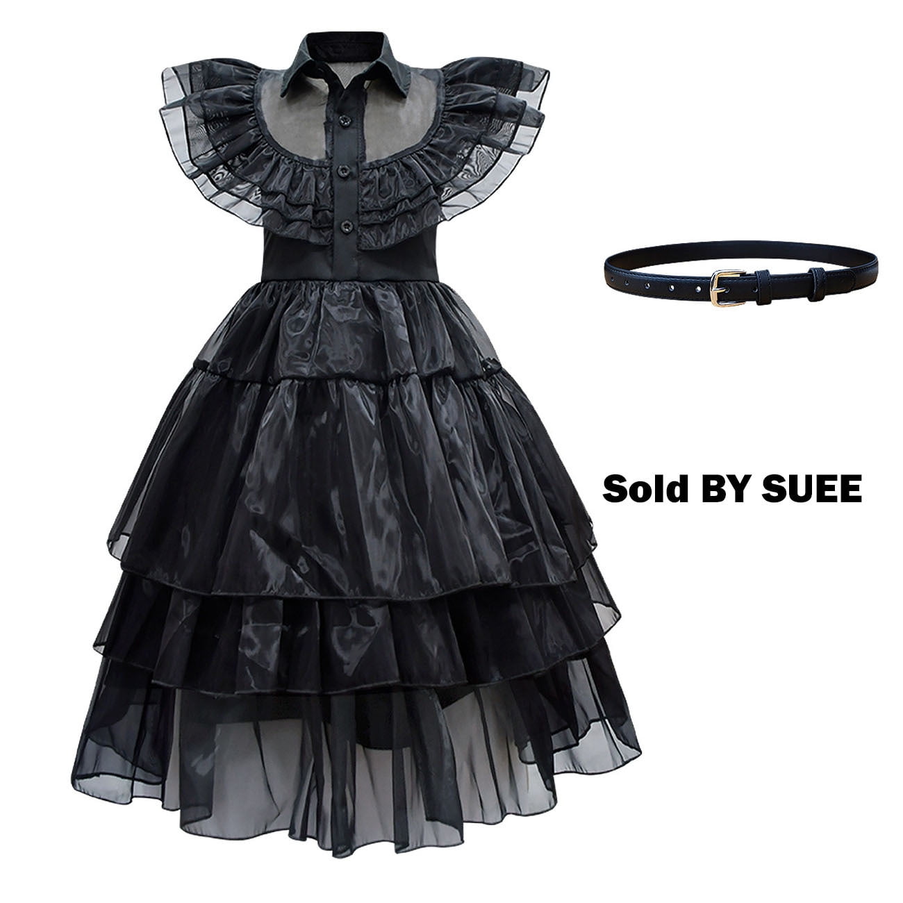 SUEE Girl Addams Wednesday Black Dress Kid Halloween Cosplay Party ...