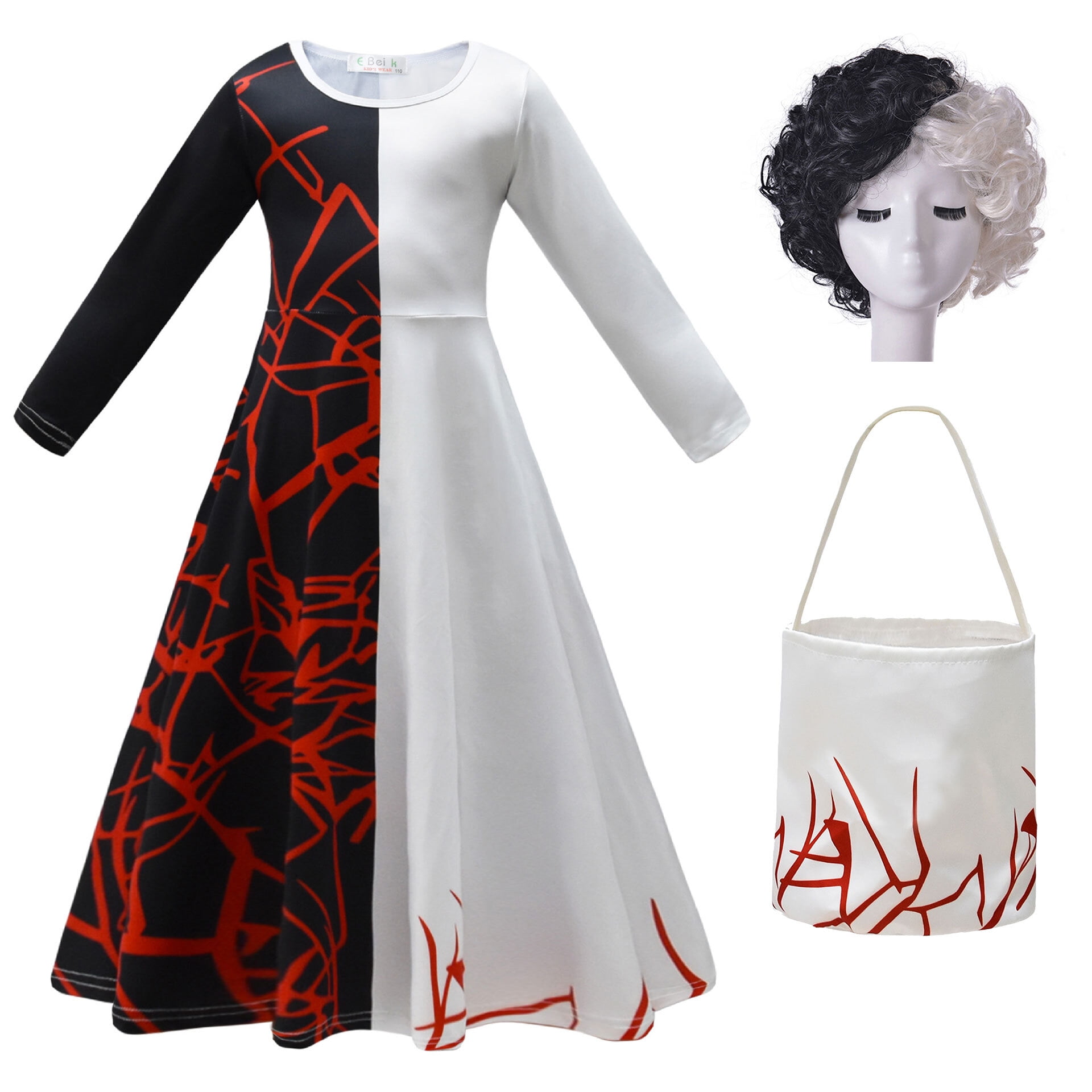 SUEE Girls Cruella Costume Halloween Devil Cosplay Black White Dress ...