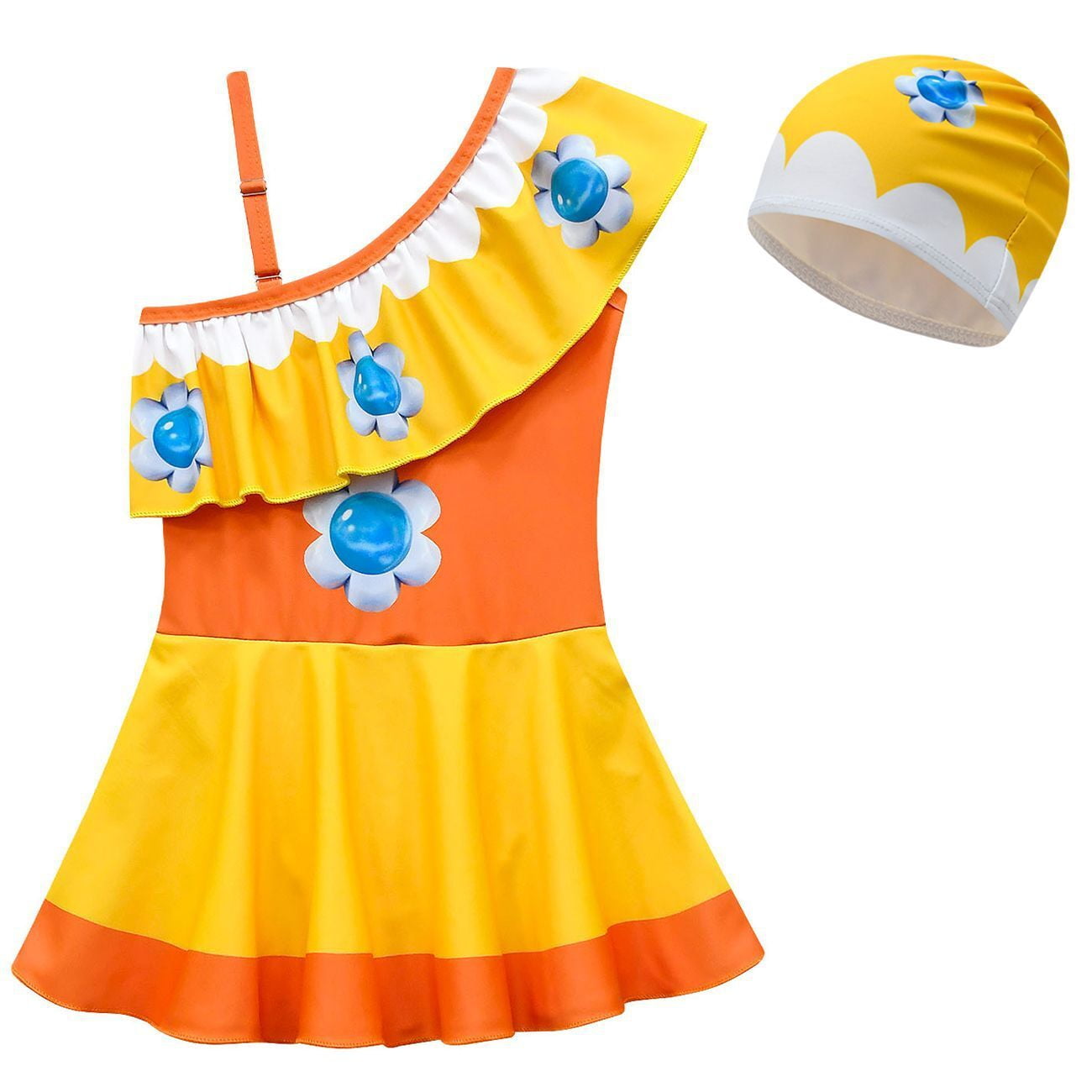 SUEE Girls Peach Swimsuit with Swim Cap, 1-Piece Swimwear Beach Bathing ...