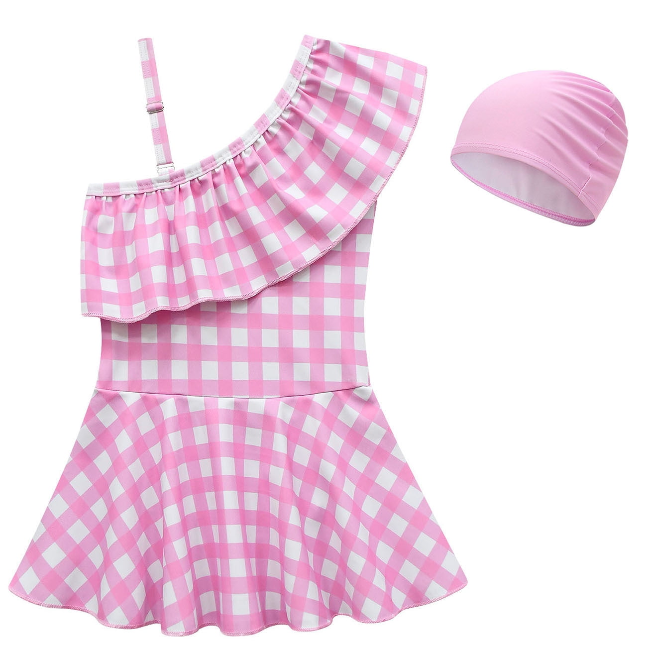 SUEE Girls Pink Princess Plaid Bathing Suit Two-Piece Swimuit Tankini ...
