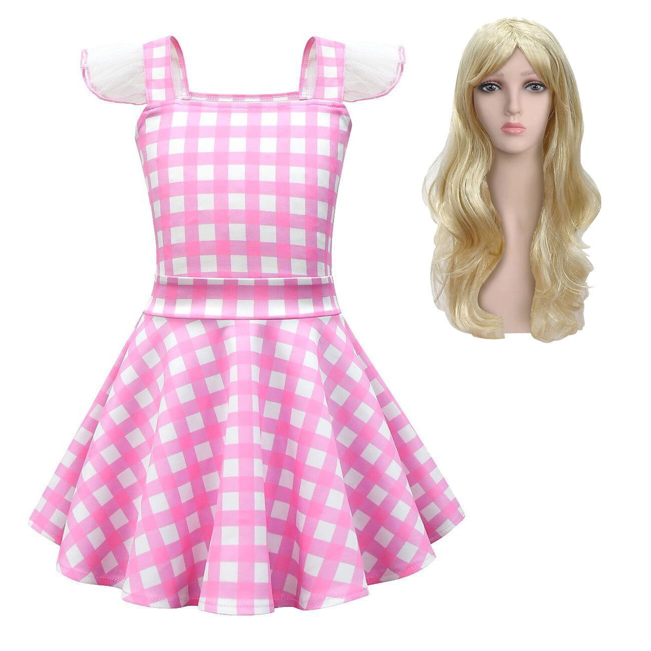 SUEE Girls Sleeveless Pink Plaid Dress Halloween Movie Cosplay Costume ...