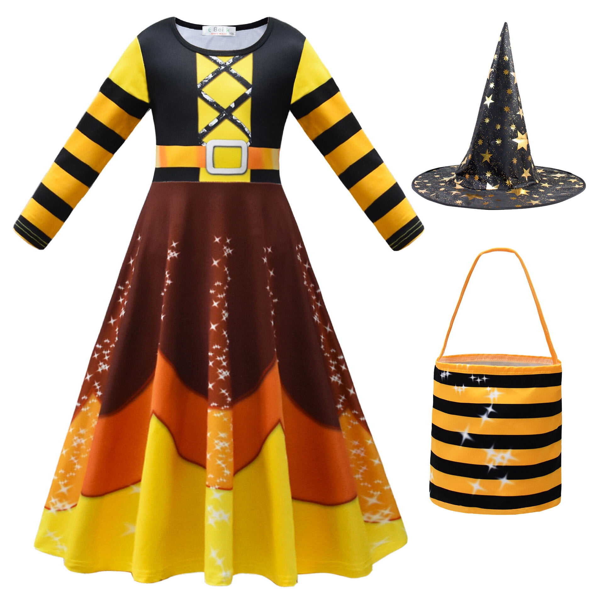 SUEE Girls Witch Costume Dress Halloween Dress Up Outfit with Hat&Bag ...