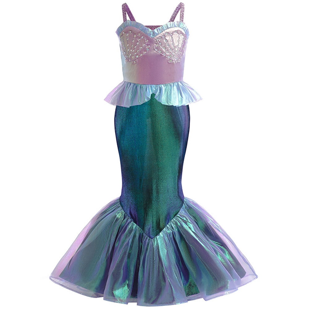 Ariel Princess Costume for Girls Female Halloween Outfit Fishtail Dress ...