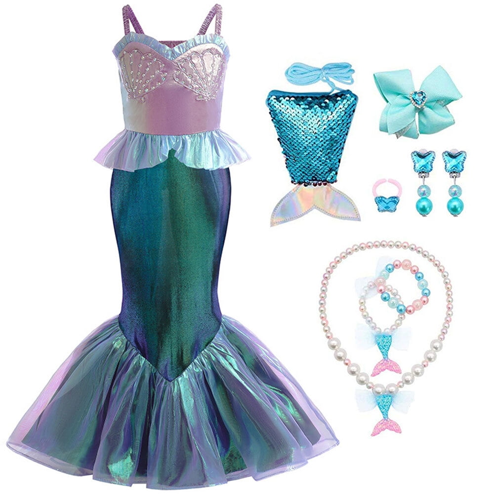 Ariel Princess Costume for Girls Female Halloween Outfit Fishtail Dress ...