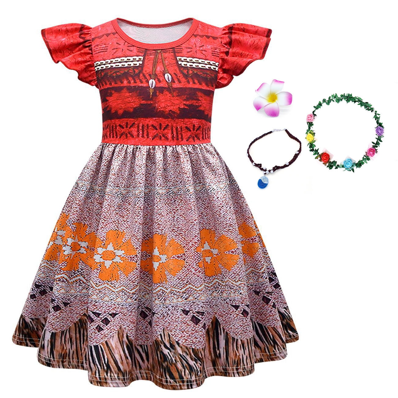 SUEE Moana Costume Dress for Girls w/Accessories, Halloween Fancy-Dress ...