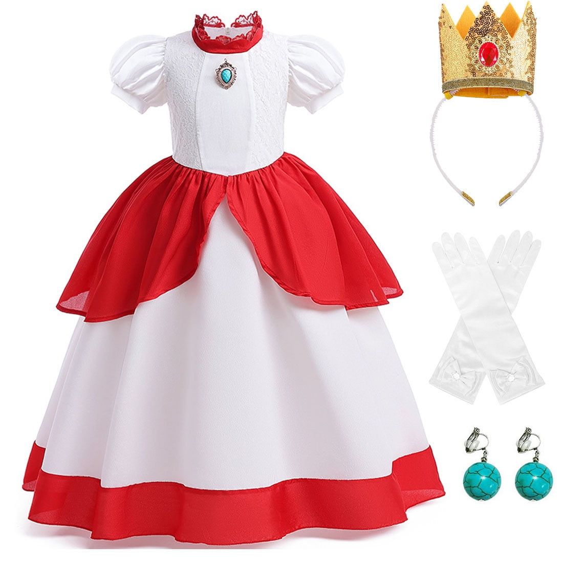 SUEE Princess Peach Costume for Girls Deluxe Fancy Dress Up Outfit with ...