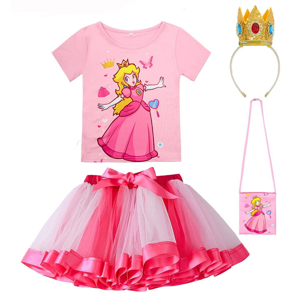SUEE Princess Peach Costume for Girls Halloween Cartoon Peach Outfits ...