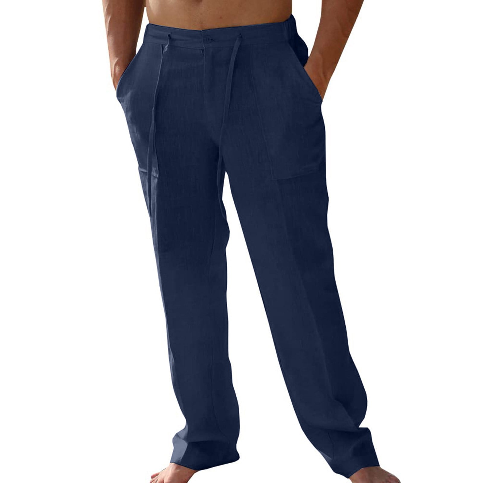 SUETCH Mens Summer Casual Linen Pants Beach Elastic Drawstring ...