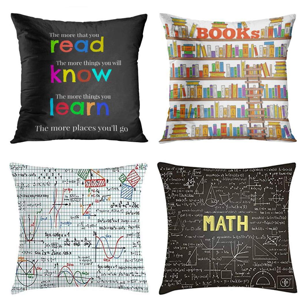 SUFAM Set of 4 Pillow Cases Classroom Mathematics Teacher Read Colorful ...