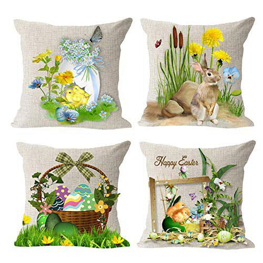 SUFAM Set of 4 Pillow Cases Happy Easter Colored Egg in The Basket ...