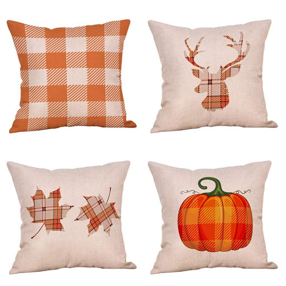 SUFAM Set of 4 Pillow Cases Rustic Farmhouse Buffalo Check Plaid ...