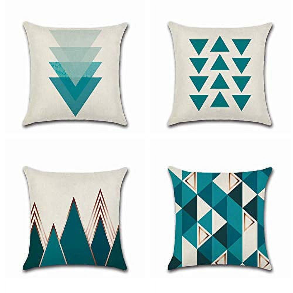SUFAM Set of 4 Pillow Cases Blue Modern Geometry Triangle Pattern Throw ...