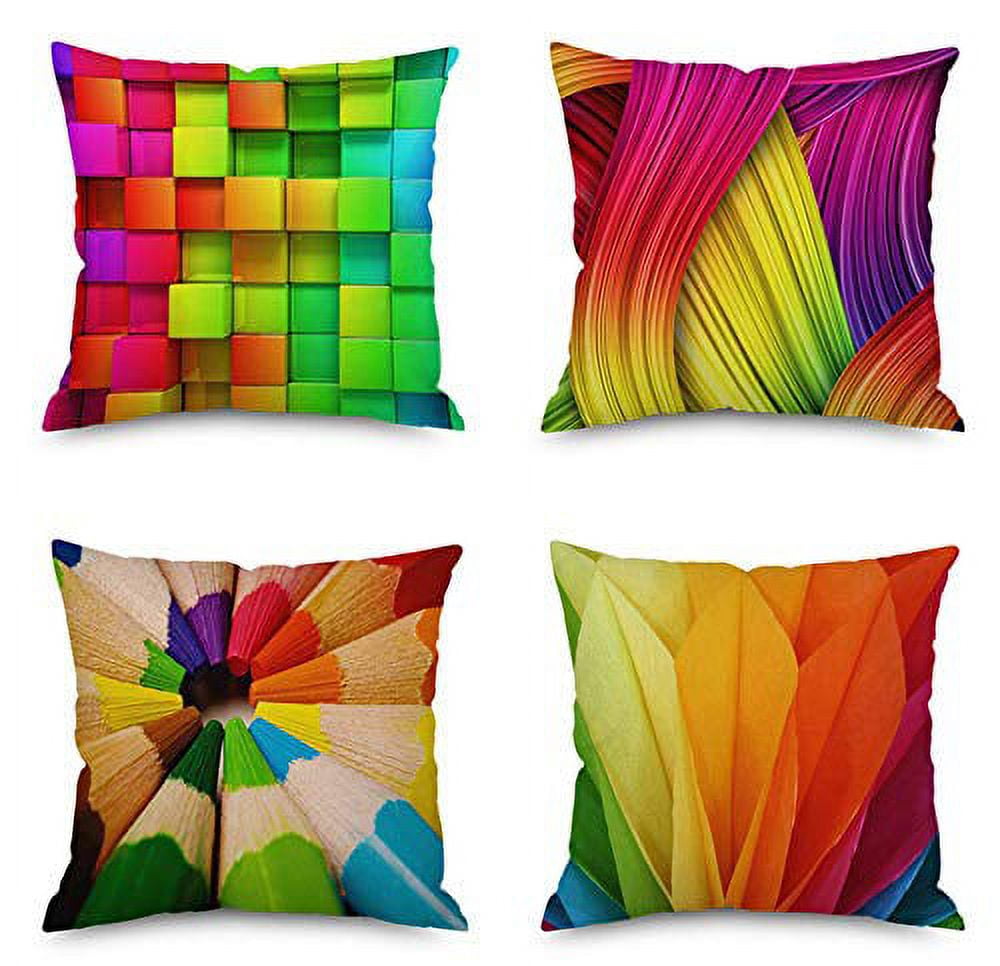 SUFAM Set of 4 Pillow Cases Rainbow Colorful Abstract Crayon Rich Color ...