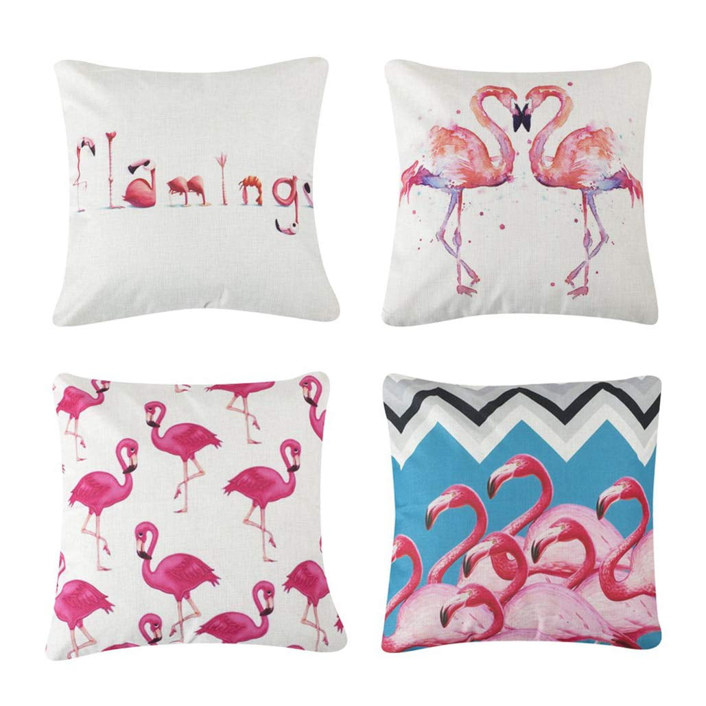 SUFAM Set of 4 Pillow Cases Rose Pink Flamingo Summer Throw Pillowcase ...