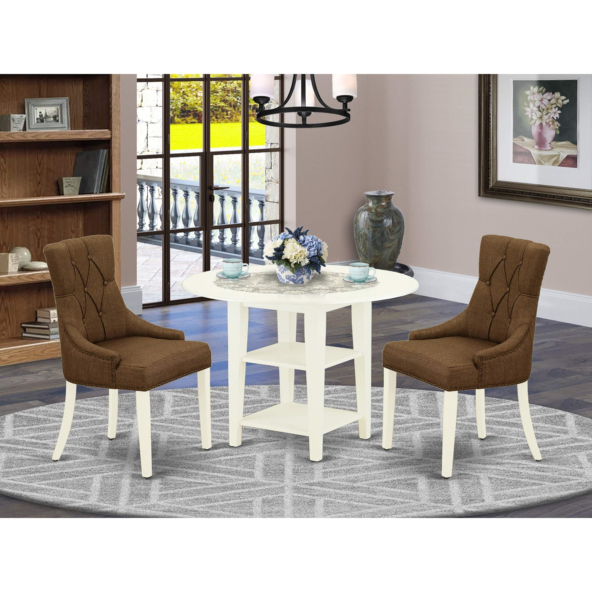 SUFR3-LWH-18 3Pc Dinette Set Includes a Round Dining Table with Drop ...