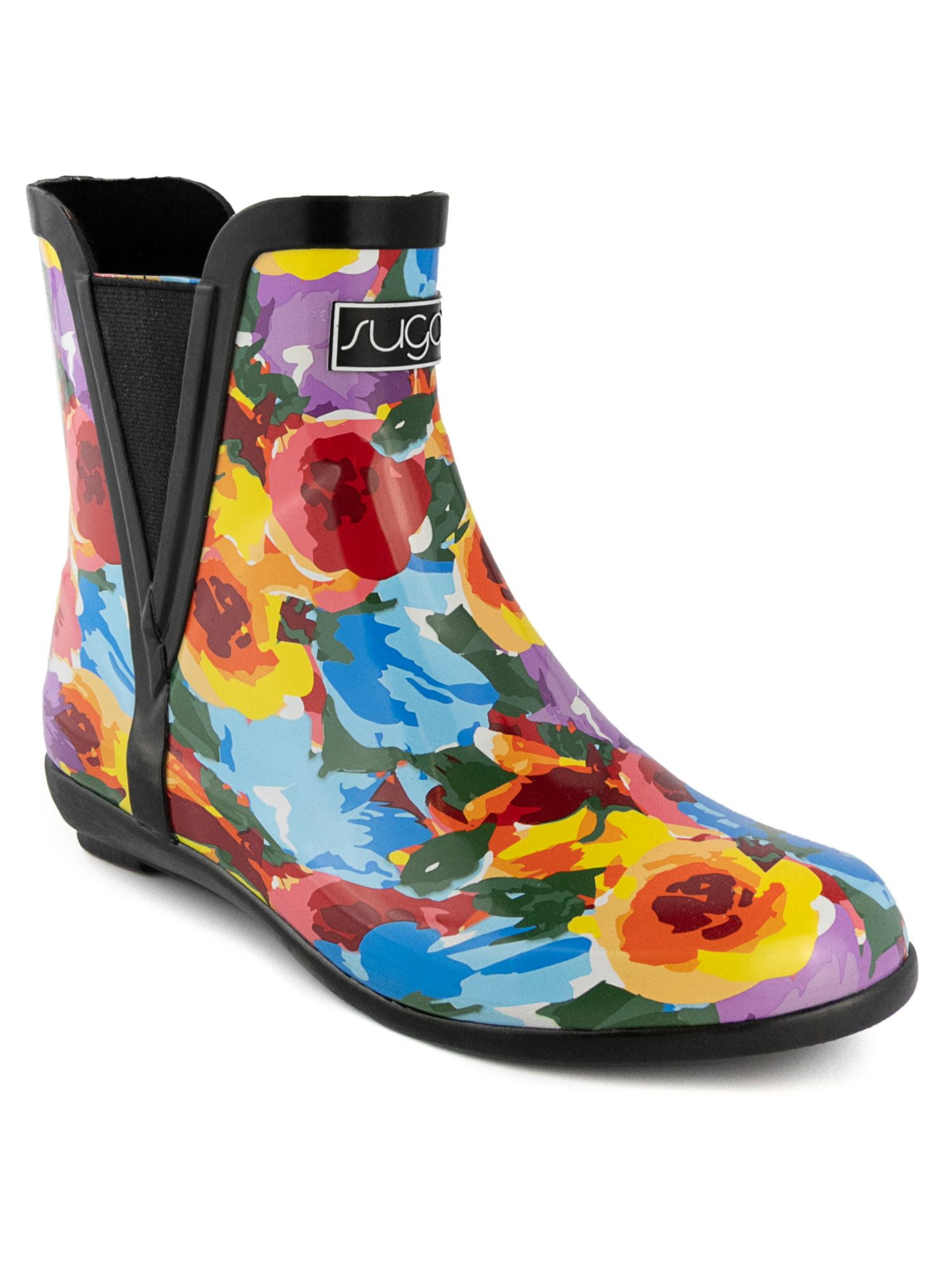 Sugar Womens Black Floral Rain Boots, Round Toe, Size 8 M - Walmart.com