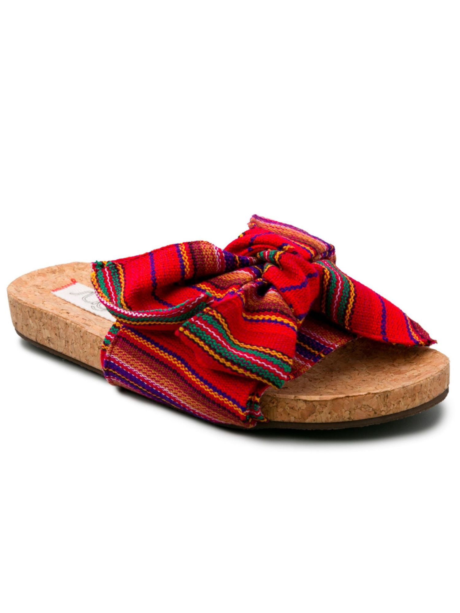SUGAR Womens Red Striped Bow Accent Platform Slip On Slide Sandals ...
