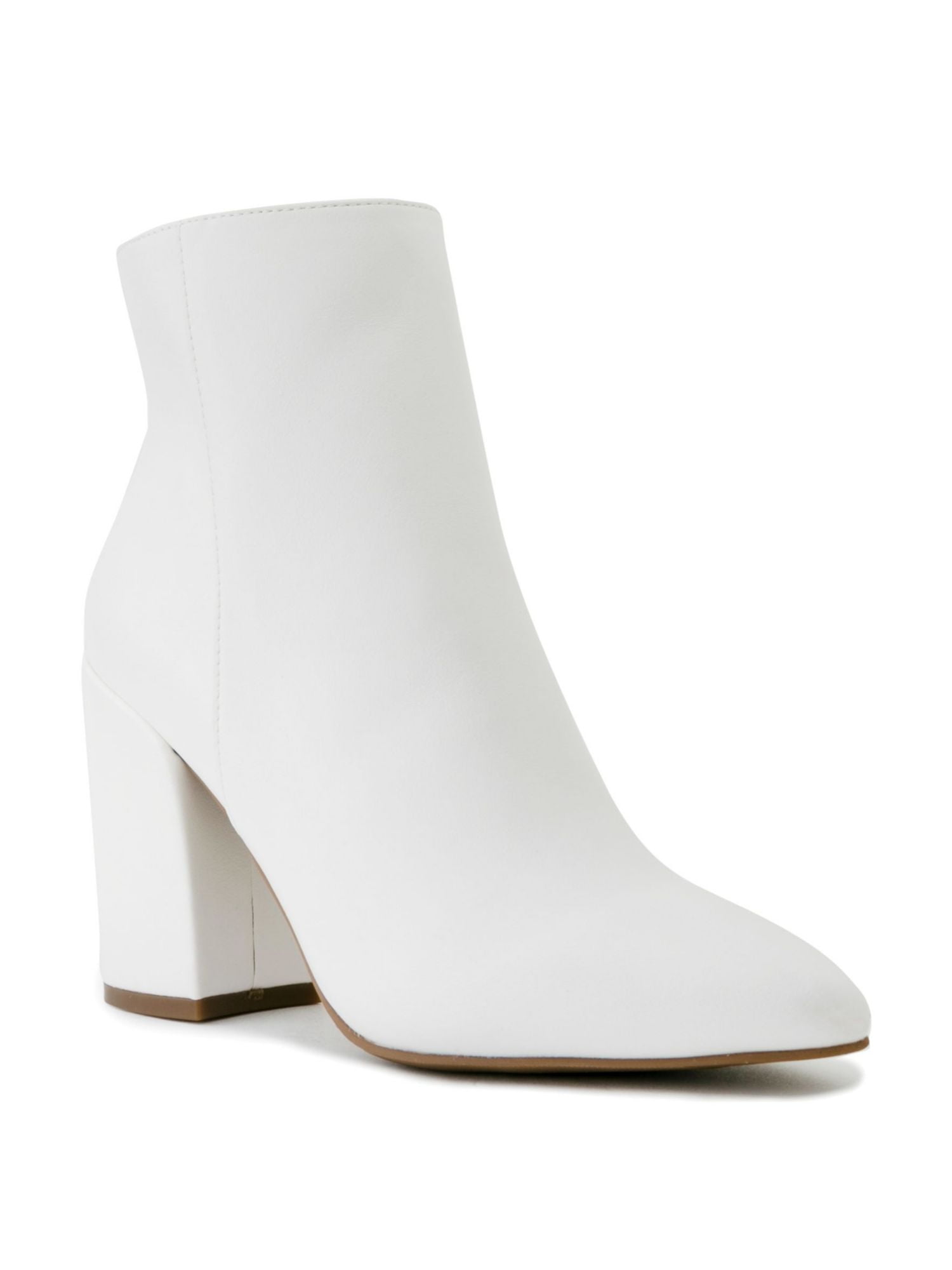 SUGAR Womens White Comfort Evvie Pointed Toe Block Heel Zip-Up Booties ...