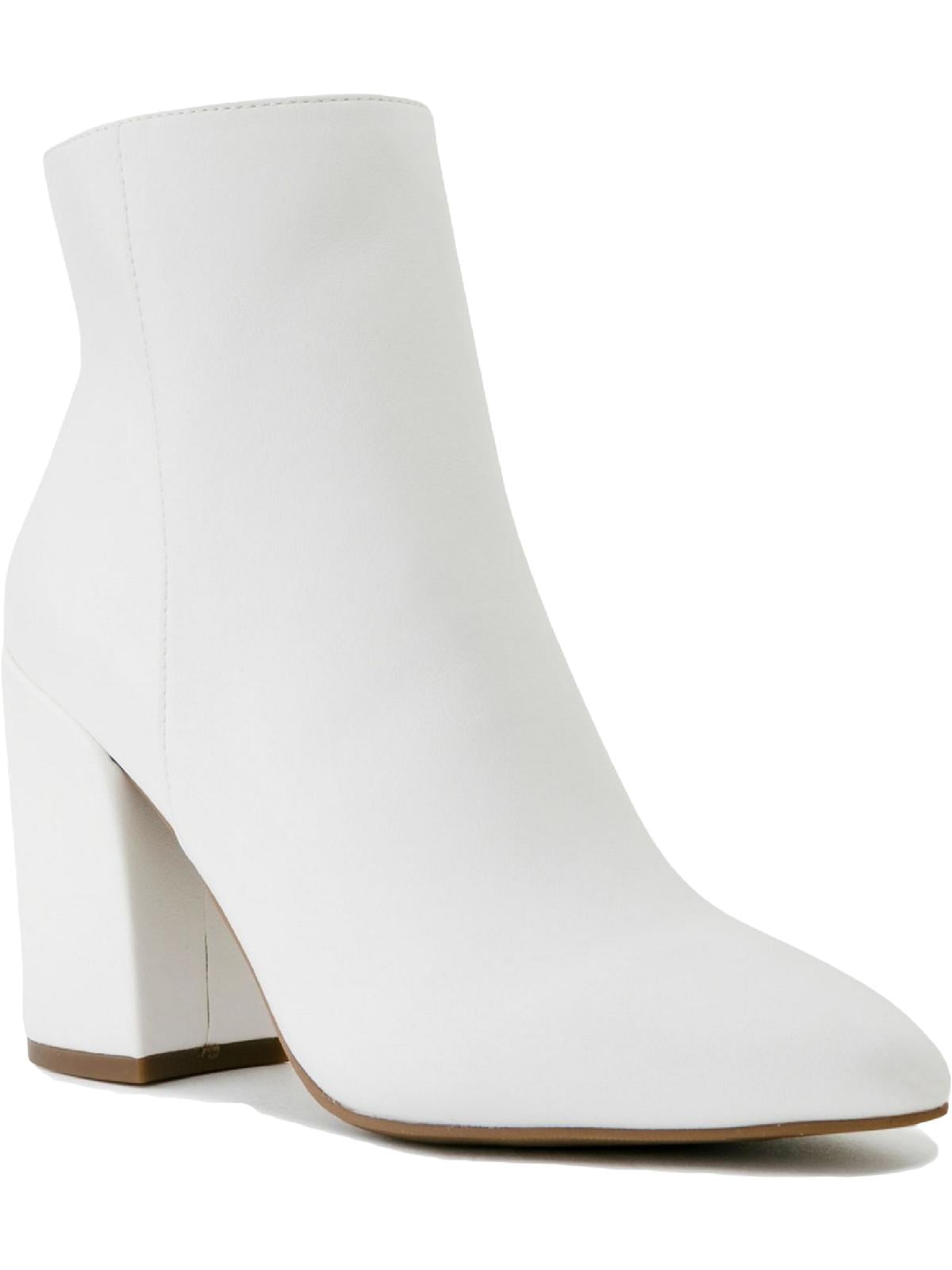 SUGAR Womens White Comfort Evvie Pointed Toe Block Heel Zip-Up Booties ...