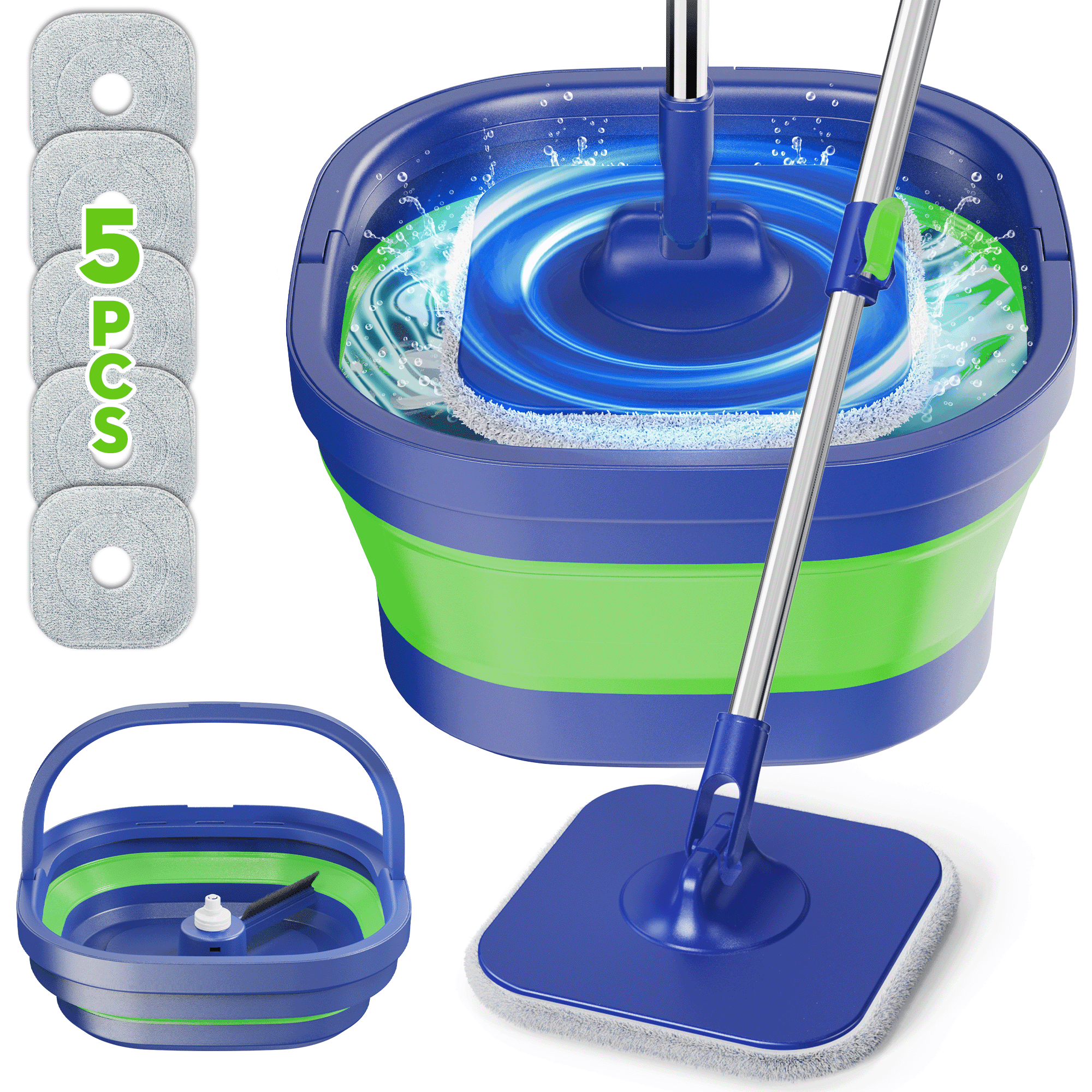 SUGARDAY Spin Mop and Bucket Combo with Wringer Set, Collapsible Mop ...